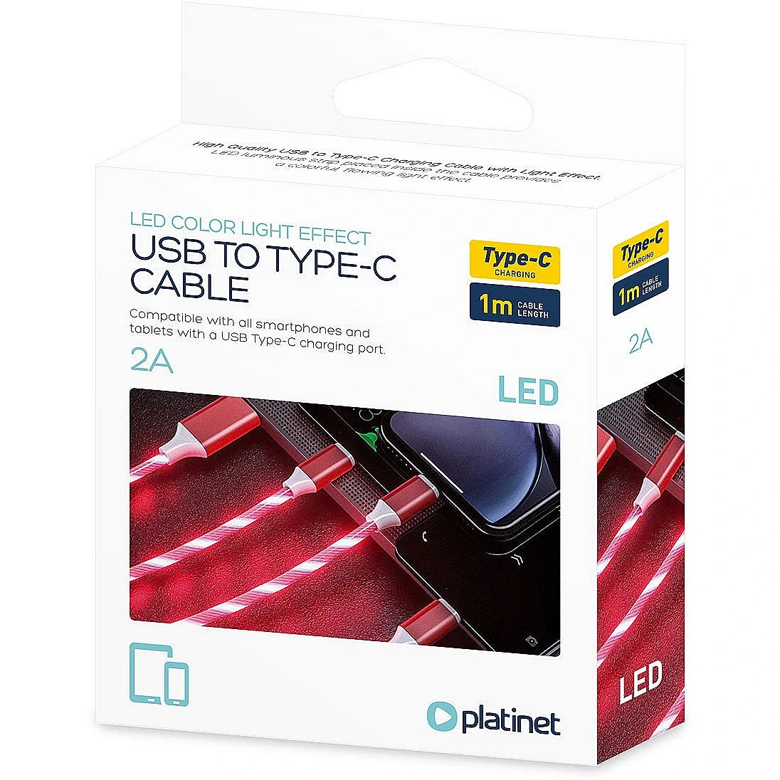 USB Type A- Lightning LED CABLE 2A 1m REd - Gamebreaker